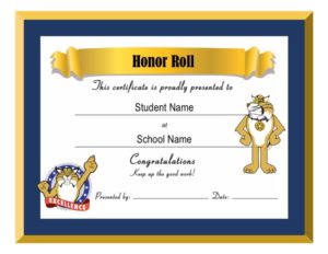 Bobcat:Wildcat Standard Award Certificate - Honor Roll - Mascot Junction