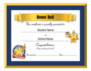 Star Standard Award Certificate - Honor Roll - Mascot Junction