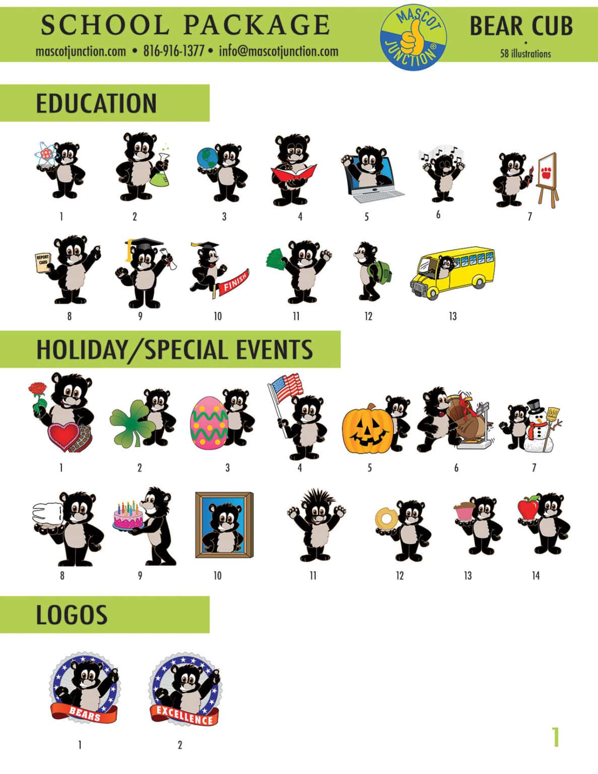 Black Bear Cub Mascot Clip Art School 1 - Mascot Junction