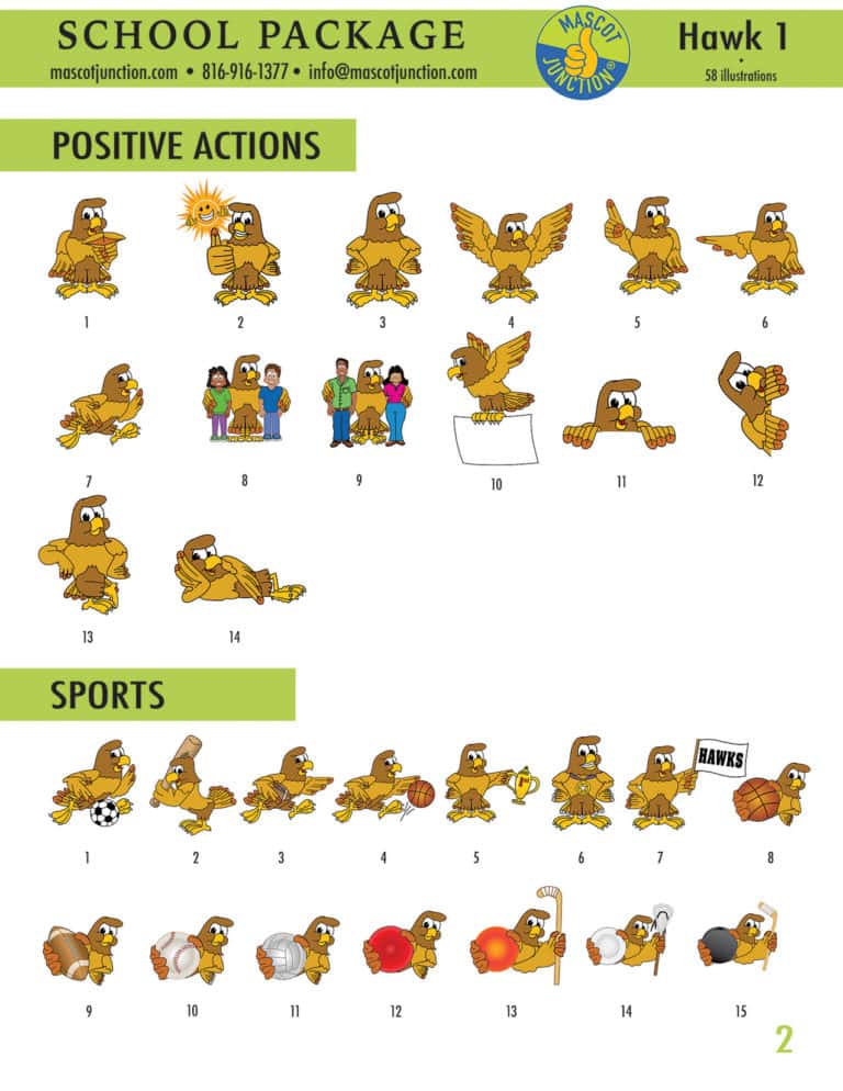 Hawk 1 Mascot Clip Art School 2 - Mascot Junction