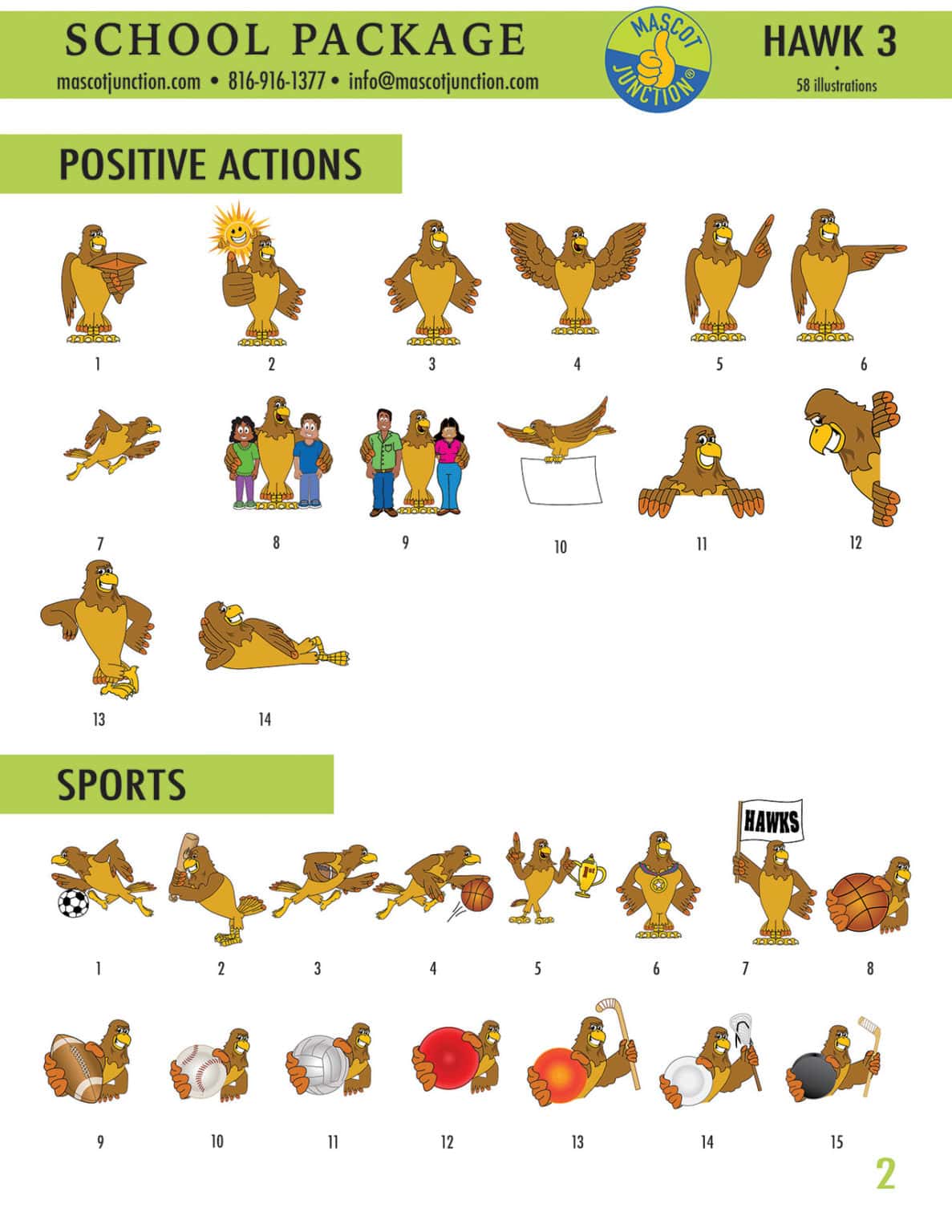 Hawk 3 Mascot Clip Art School 2 - Mascot Junction