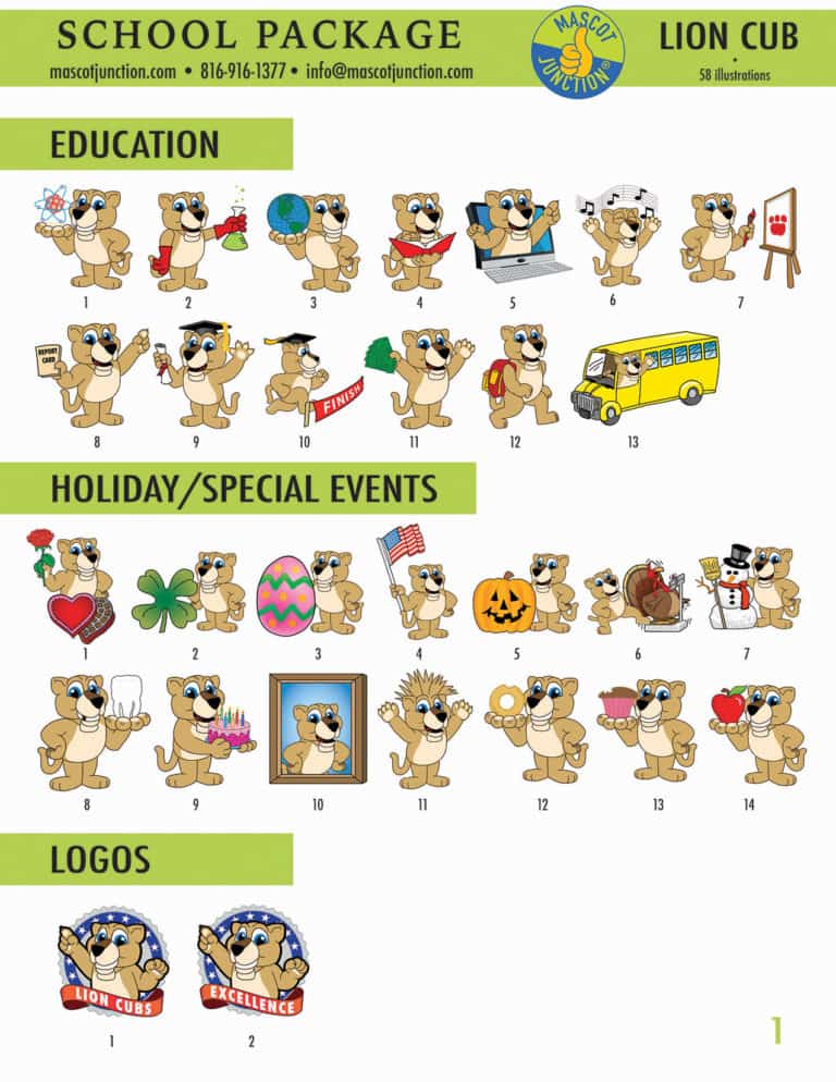 Lion Cub Mascot Clip Art School 1 - Mascot Junction