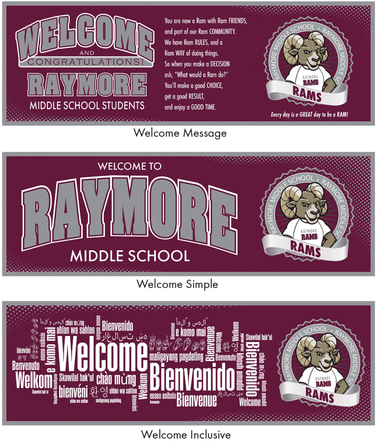 Welcome Banner Design Options Ram Mascot - Mascot Junction